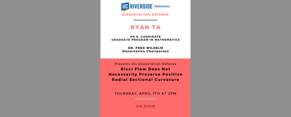 Ta, Ryan Dissertation Defense Flyer | Department of Mathematics
